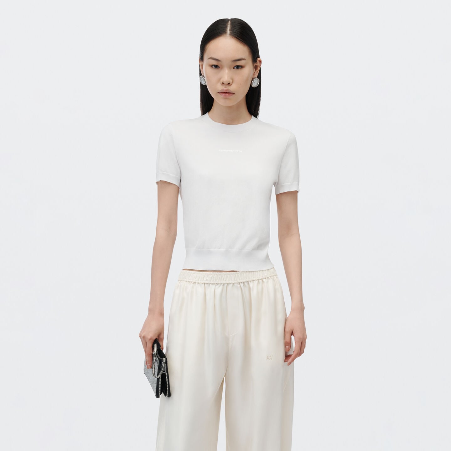 ALEXANDER WANG Alexander Wang Crystal Logo Crewneck Top